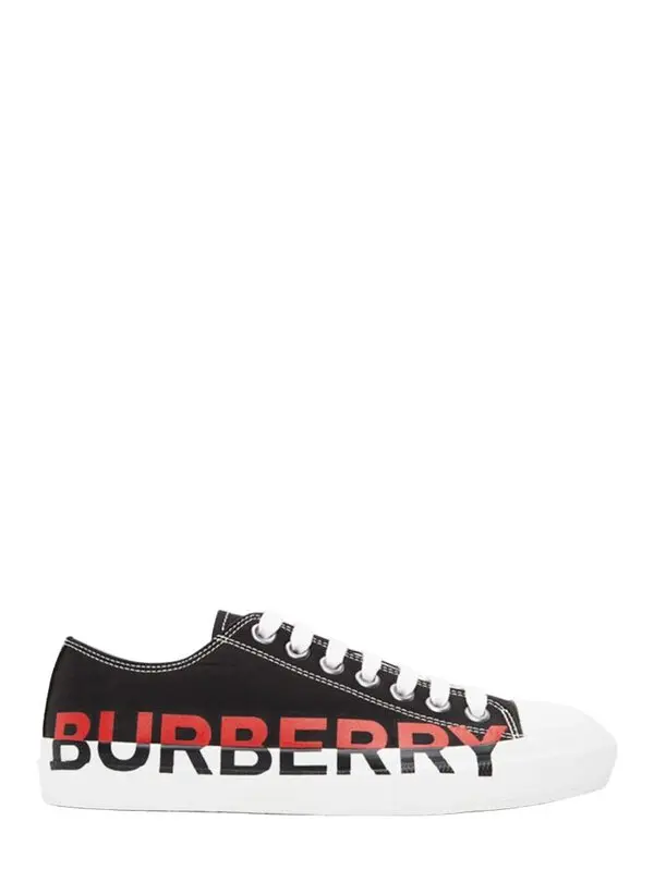 Burberry Logo Print Cotton Sneakers - Black/red/white