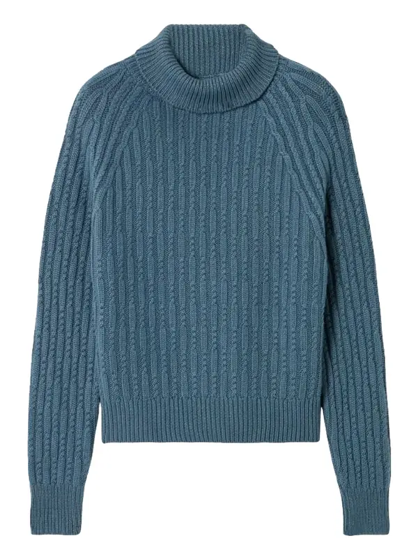 Purdey Annabel Cable-knit Cashmere Turtleneck Sweater - Blue