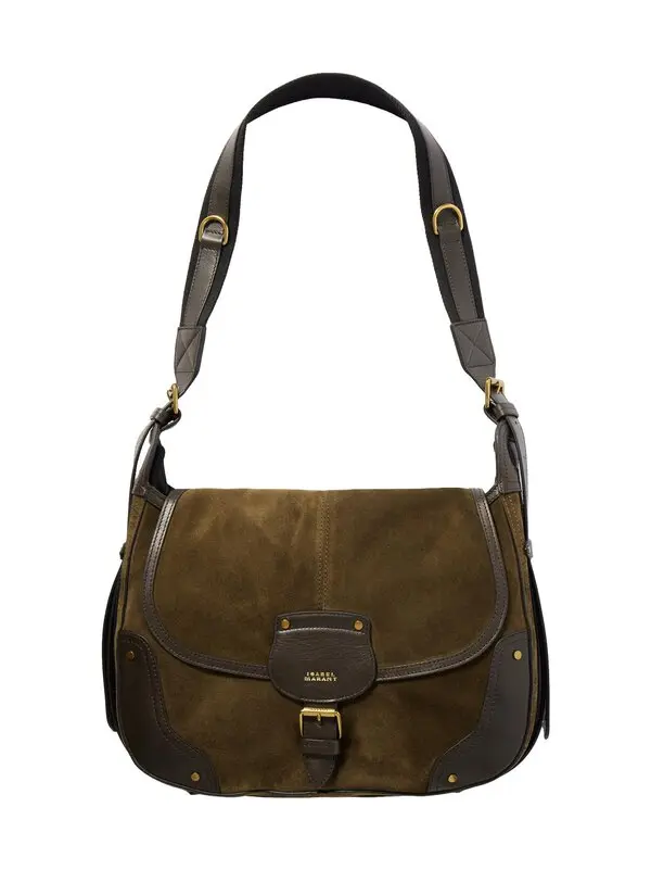 Isabel Marant Sierra Leather-trimmed Suede Shoulder Bag - Green