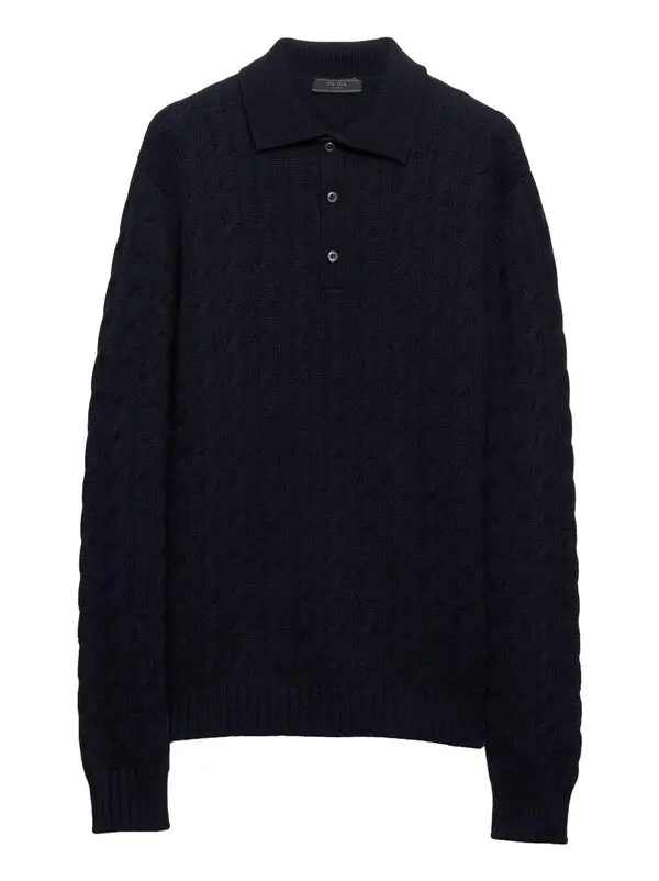 Prada Cable-knit Polo Sweater - Blue