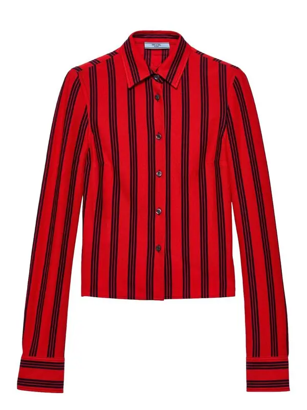 Prada Striped Piqué Shirt - Red