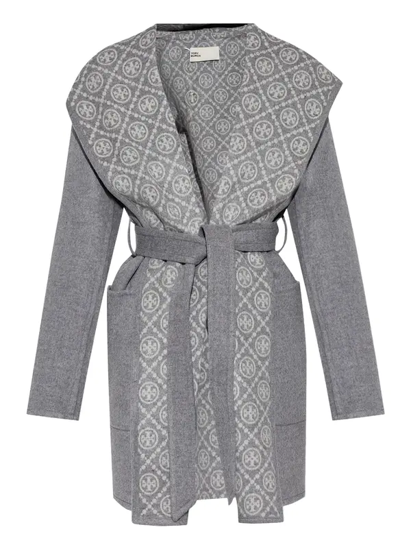 Tory Burch Monogram-lining Wool Coat - Grey