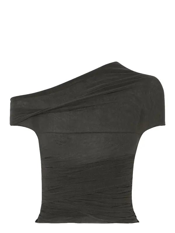CORTANA Zaida Cropped Ruched Silkblend Tulle Top - Charcoal