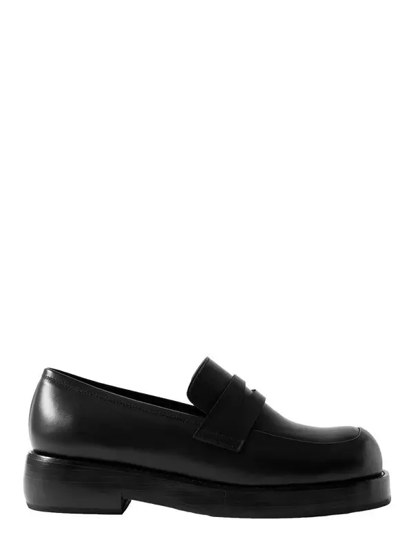 AMOMENTO Leather Penny Loafers - Black