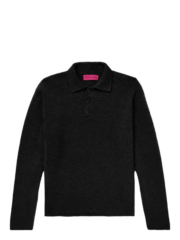 THE ELDER STATESMAN Brushed-cashmere Polo Shirt - Black
