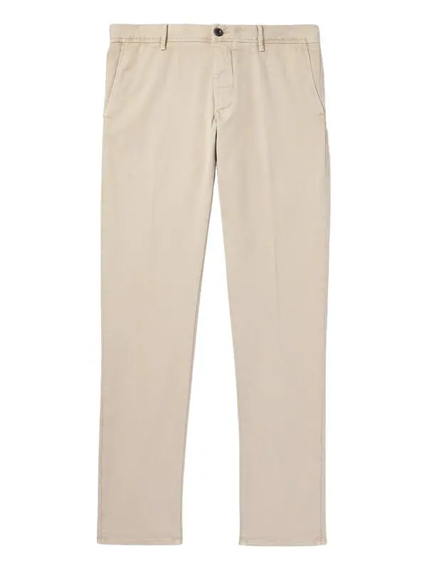 SLOWEAR Slim-fit Stretch-cotton Sateen Trousers - Neutrals