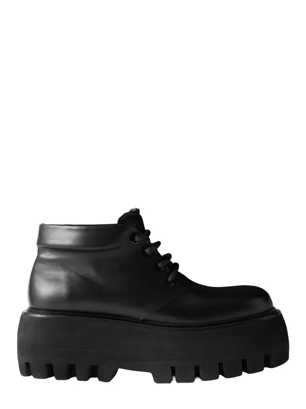 Alexander McQueen Leather Platform Ankle Boots - Black