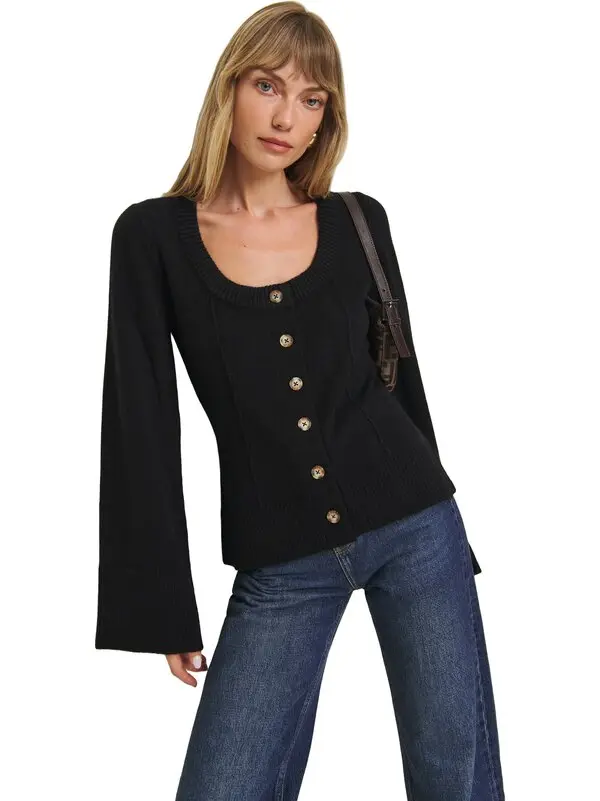 REFORMATION Karina Regenerative Wool Scoop Neck Cardigan - Black
