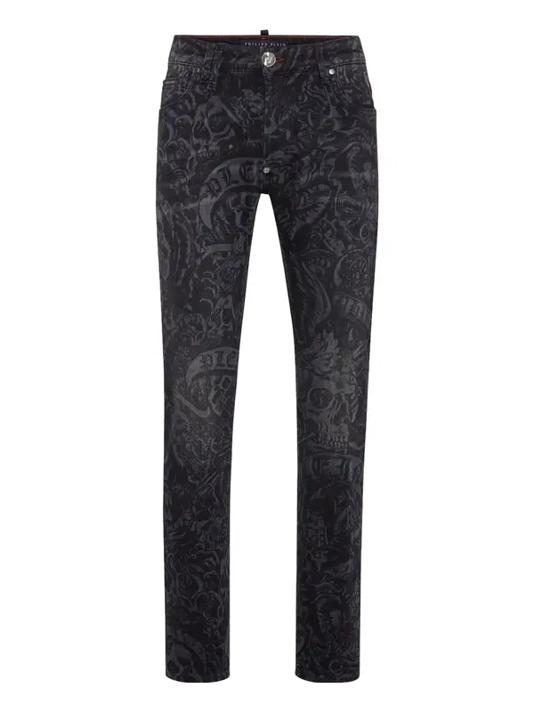 Philipp Plein Tattoo Print Straight-leg Jeans - Grey