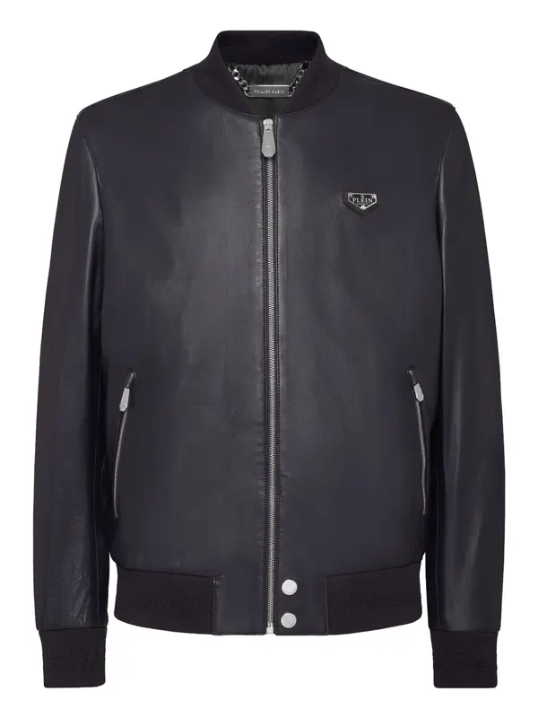Philipp Plein Leather Bomber Jacket - Blue