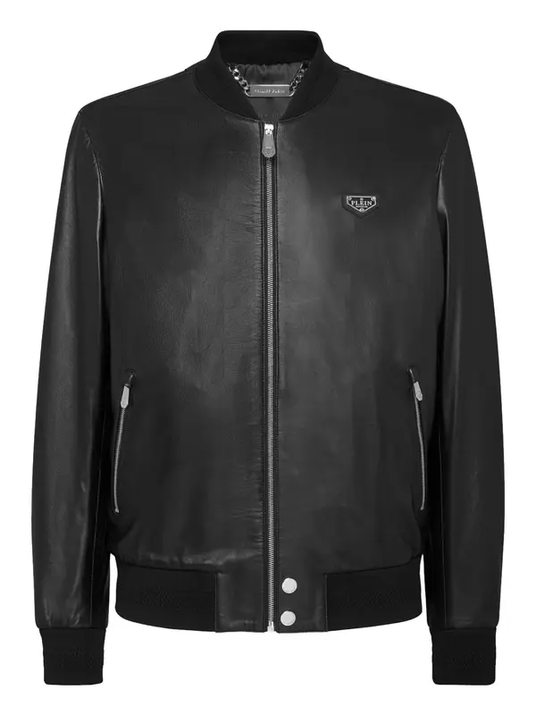 Philipp Plein Leather Bomber Jacket - Black