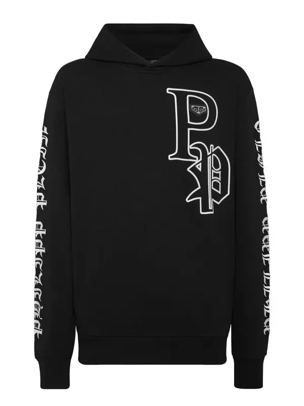 Philipp Plein Gothic-print Hooded Sweatshirt - Black