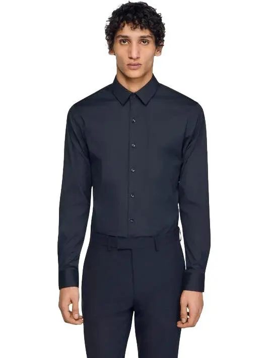 Sandro Fitted Stretch Cotton Shirt - Navy Blue