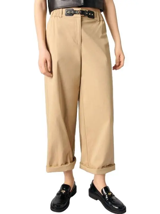 Maje Wide-leg Cotton Gabardine Trousers - Beige Light