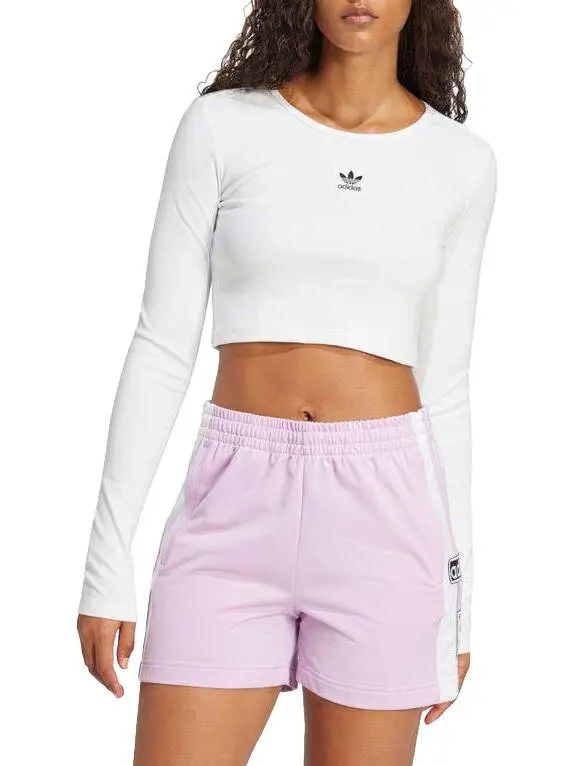 Adidas Trefoil Essentials Rib Long Sleeve Crop Top - White