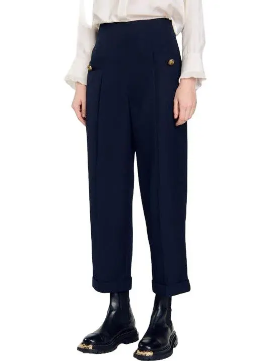Sandro Wide Leg Trousers - Navy Blue