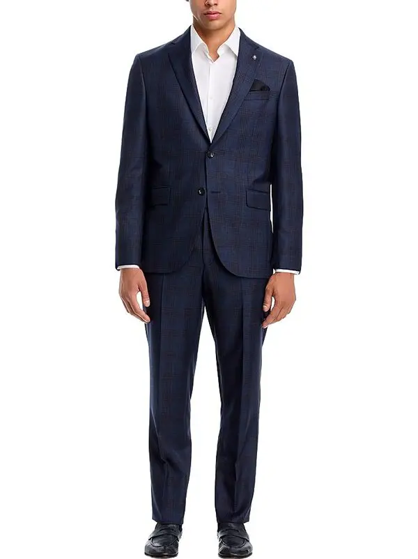 JACK VICTOR Plaid Regular Fit Suit - Navy/ Brown