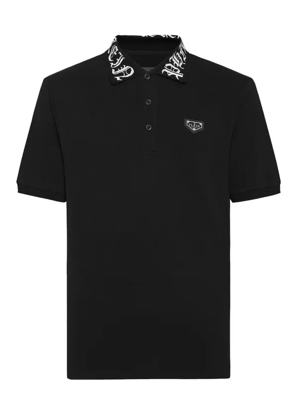 Philipp Plein Gothic-print Piqué Polo Shirt - Black
