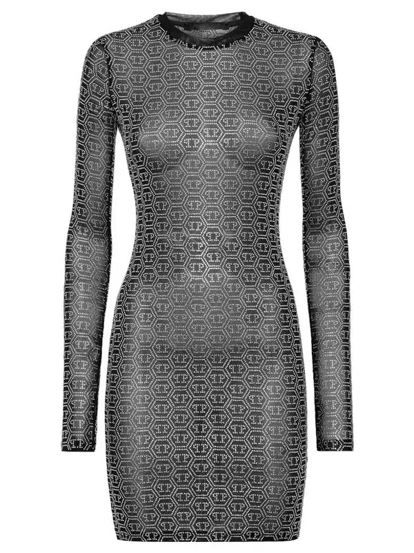 Philipp Plein Crystal-embellished Mesh Dress - Black