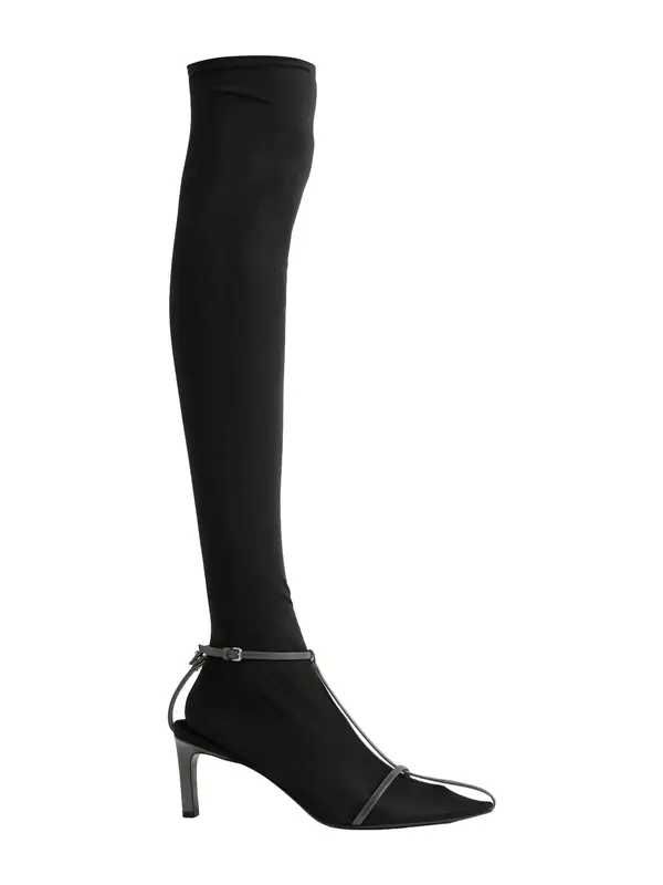 JIL SANDER Stretch-mesh And Leather Knee Boots - Black