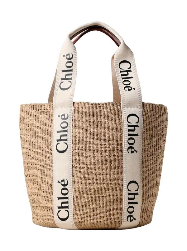 Chloé Woven Tote Bag With Logo Straps - Beige