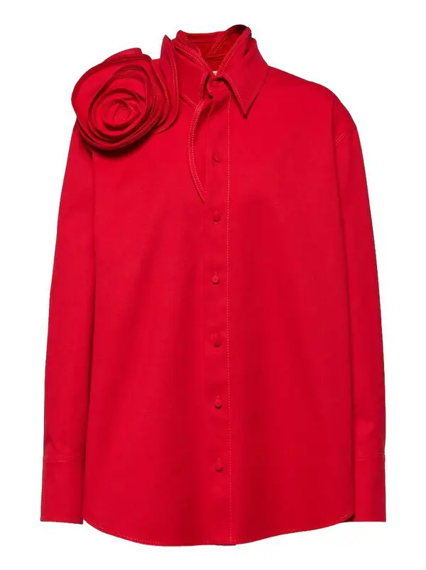 Valentino Garavani Oversized Cotton Shirt With Floral Appliqu - Red