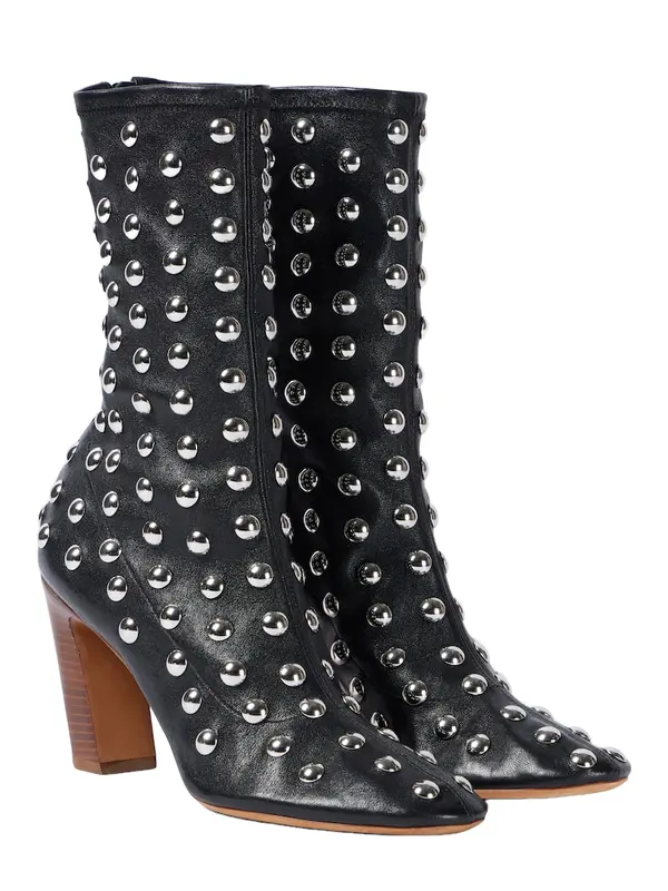 Khaite Apollo 85 Studded Leather Ankle Boots - Black