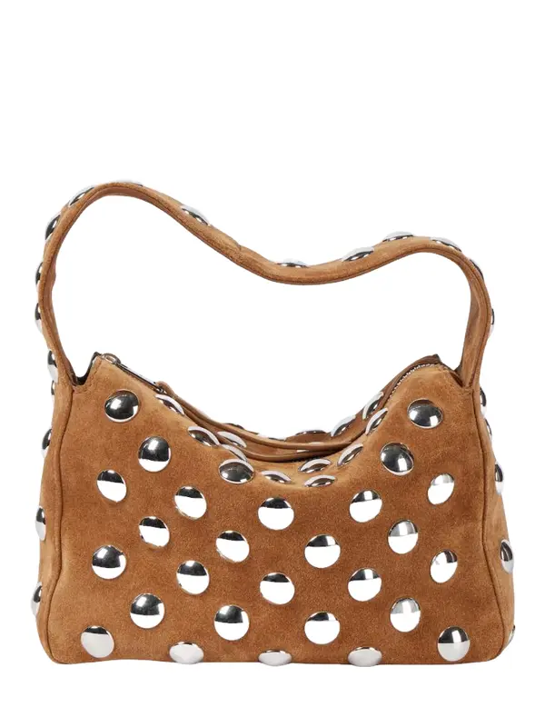 Khaite Elena Small Studded Suede Shoulder Bag - Brown
