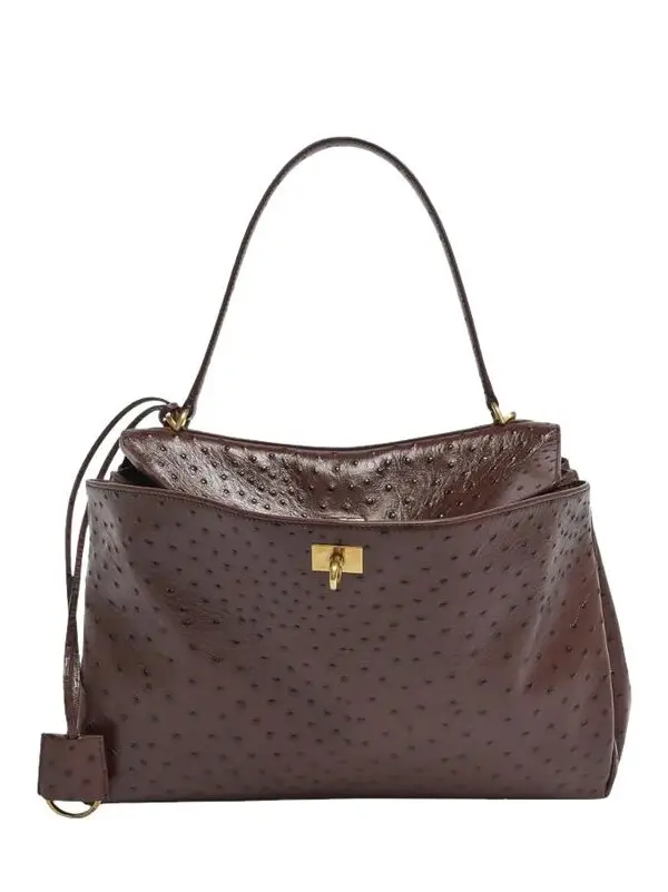 Balenciaga Rodeo Medium Ostrich-embossed Top-handle Bag - Chocolate