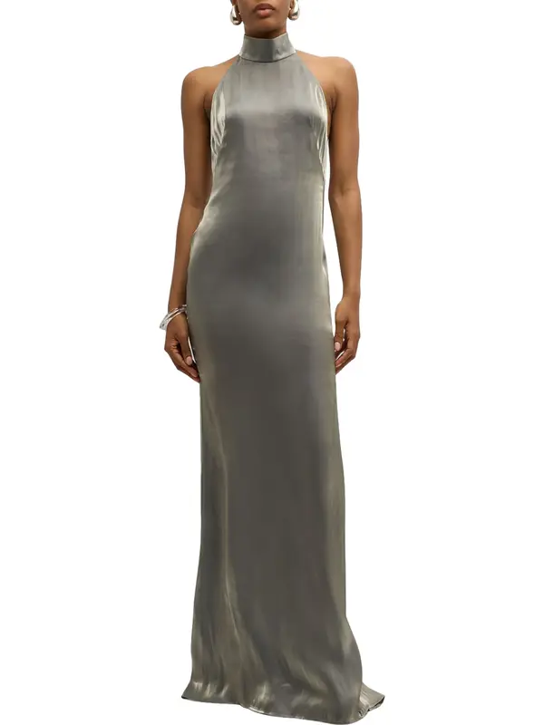 Lapointe Metallic Organza Backless Gown - Steel