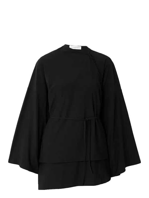 Marie Adam-Leenaerdt Belted Stretch-crepe Wrap Blouse - Black