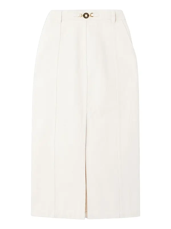 Patou Embellished Cotton-twill Midi Skirt - White