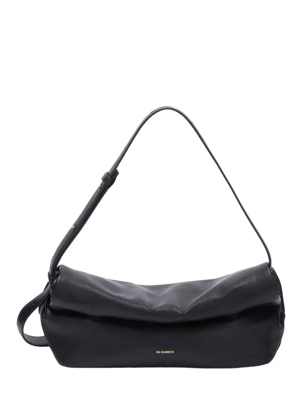 JIL SANDER Small Rollup Leather Shoulder Bag - Black