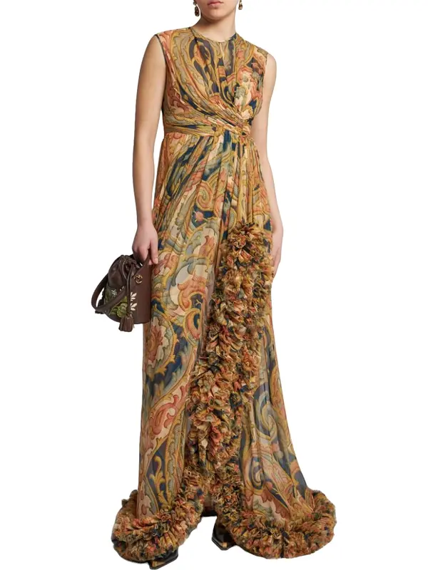 Etro Ruched Silk Maxi Dress - Neutrals