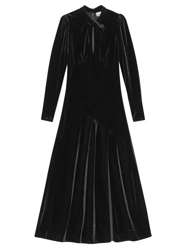 GANNI Keyhole-neck Velvet Maxi Dress - Black