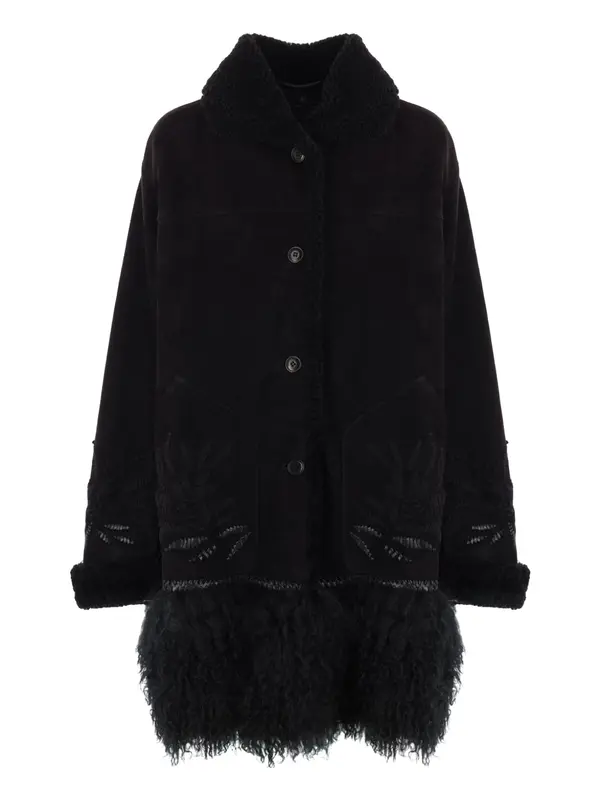 Ermanno Scervino Embroidered Shearling Coat - Black
