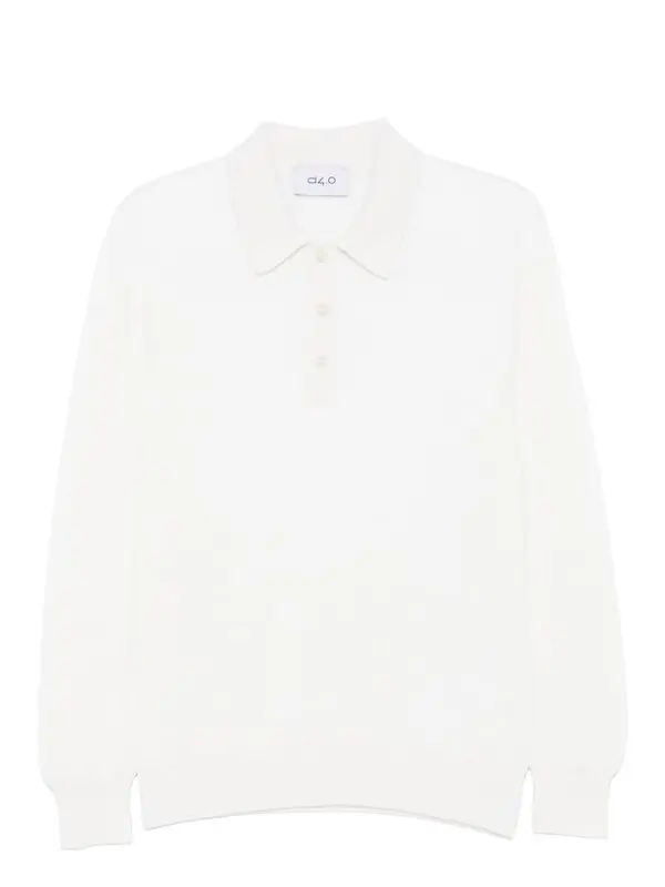 D4.0 Fine-ribbed Polo Shirt - White