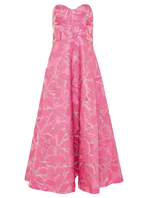 Monique Lhuillier Amelia Floral Jacquard Midi Dress - Pink