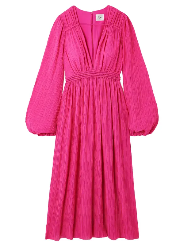 Aje Genevieve Recycled Plissé-chiffon Midi Dress - Pink
