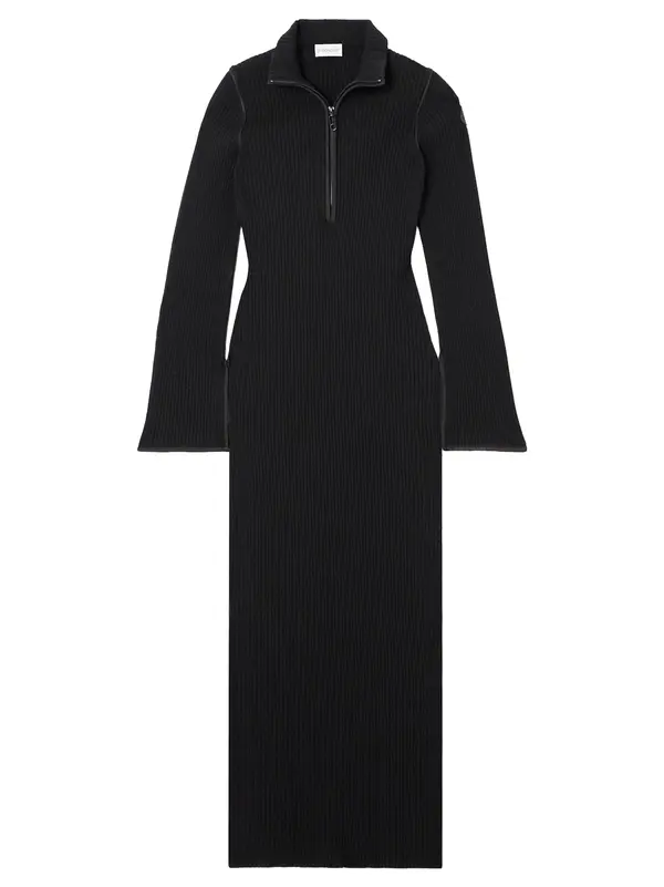 Moncler Ribbed-knit Midi Dress - Black
