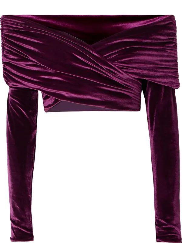 MAYGEL CORONEL Lido Cropped Stretch-velvet Top - Purple