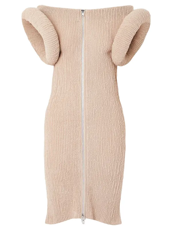 Acne Studios Frayed Ribbed Bouclé Mini Dress - Neutrals