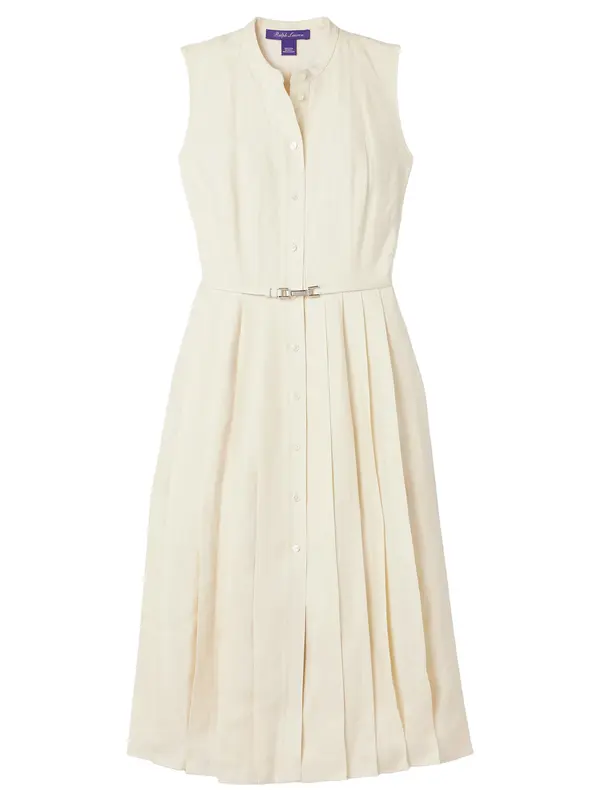 Ralph Lauren Kennedi Belted Pleated Linen Midi Dress - Cream