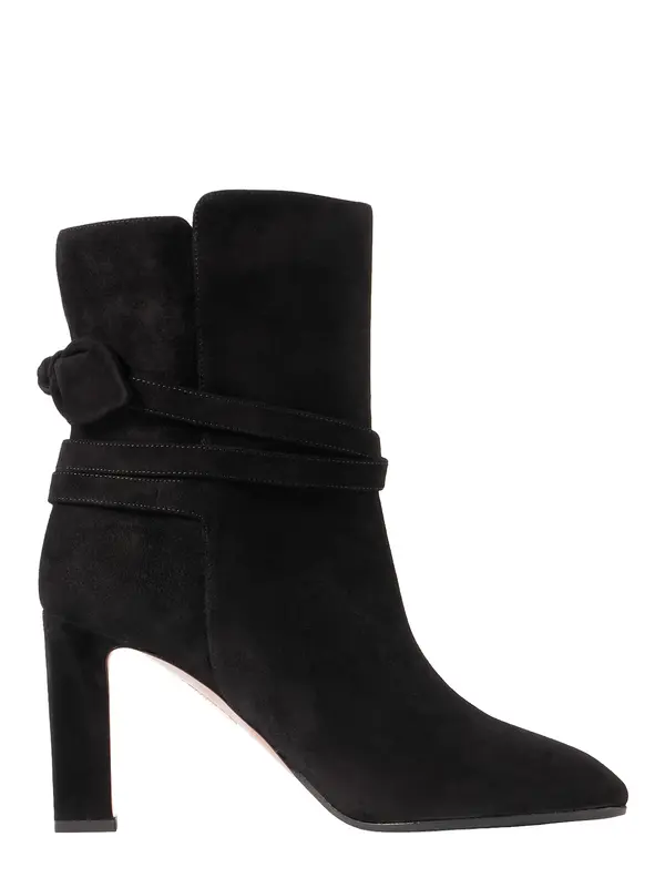 AQUAZZURA Very Bow Tie 85 Suede Ankle Boots - Black
