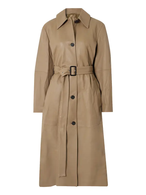 TOTEME Belted Leather Trench Coat - Neutrals