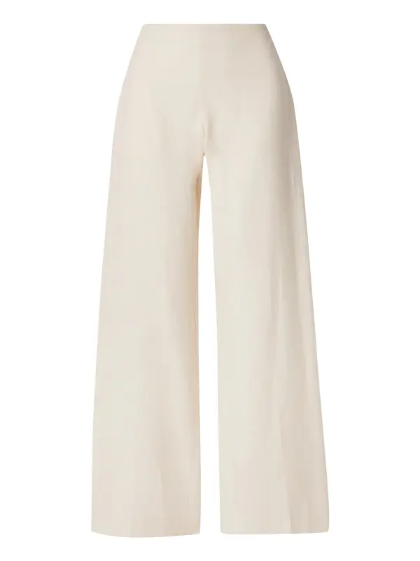 THE ROW Foulard Wool, Silk, And Linen-blend Wide-leg Trousers - Ecru