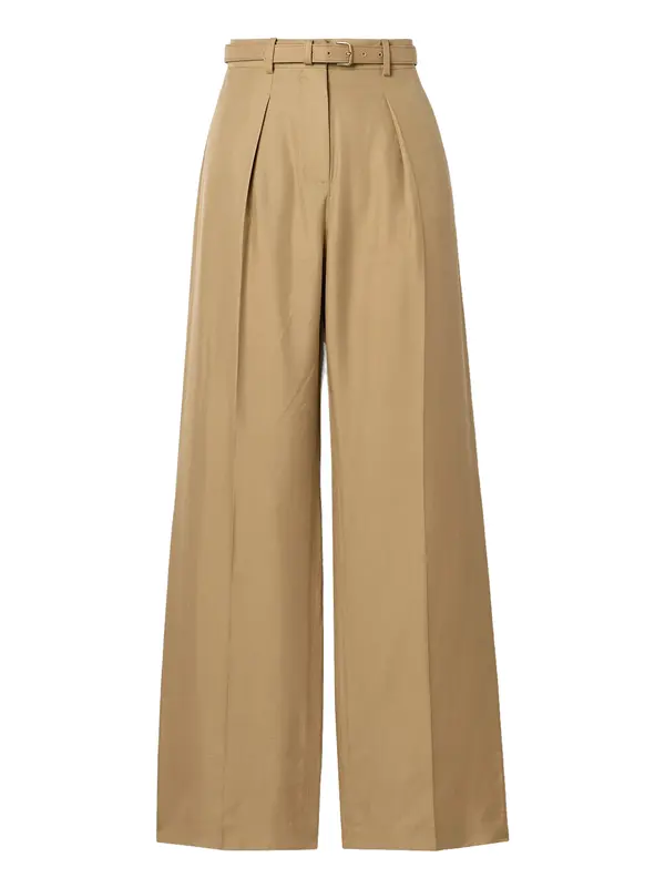 Loro Piana Edward Belted Silk Wide-leg Pants - Neutrals