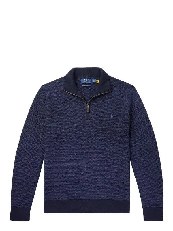 Polo Ralph Lauren Logo-embroidered Merino Wool Half-zip Sweater - Blue