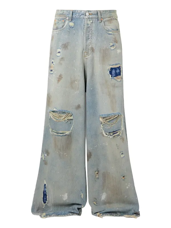 Vetements Wide-leg Panelled Distressed Jeans - Blue