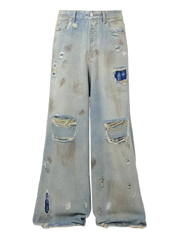 Vetements Wide-leg Distressed Paneled Jeans - Blue